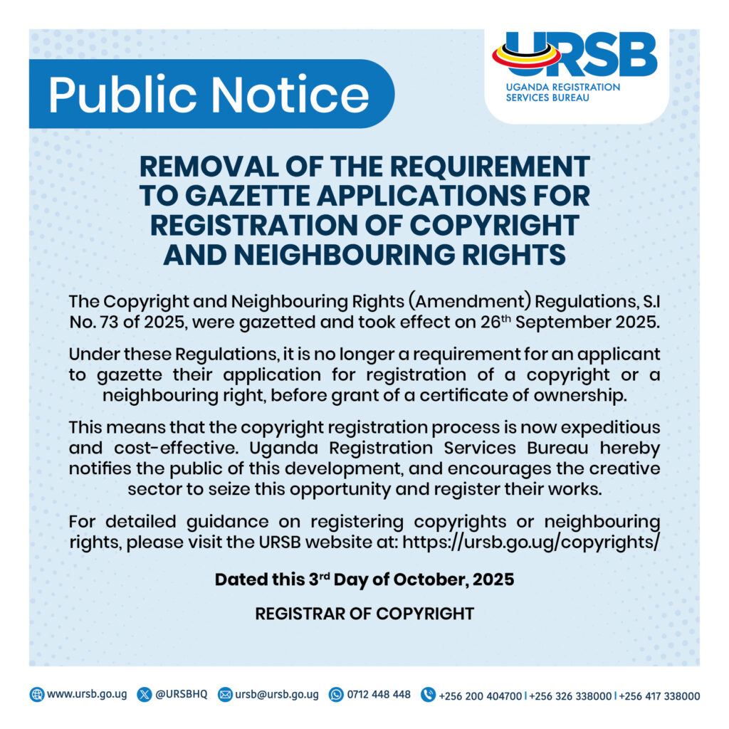 URSB Eases Copyright Registration by Removing Gazette Requirement ...